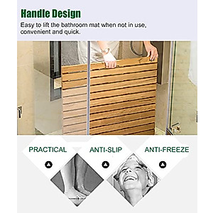 Heavy Duty Teak Wood Shower Mats Non Slip Waterproof, Raised Slated Platform Pads with Foot Pad, Inside Outside Bath Tubs Floor Mat, Portable Doormat (Size : 30x30cm(11.8x11.8in))