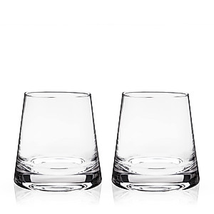 Viski Burke Whiskey Glasses with Pyramid Design, Rocks Glass, Crystal Angled Tumblers for Scotch and Cocktails, Clear, 8 Oz, Set of 2