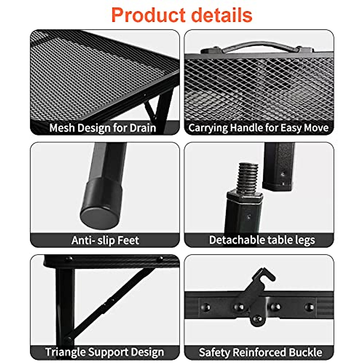MIGOSEN Outdoor Picnic Folding Camping Table，Folding Grill Table with Mesh Desktop,Adjustable Height Collapsible Table for Picnic,Camping,BBQ (23.6" W x 35.4" L x 26" H)