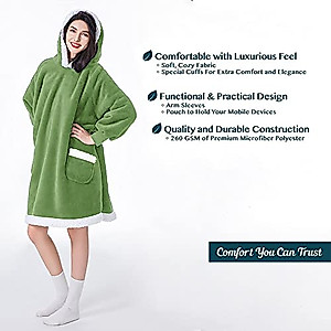 SONORO KATE Wearable Blanket Hoodie Gifts for Women Men Kids - Super Warm Fleece Sherpa Blanket Jacket with Elastic Sleeve,Big Pocket and Giant Hood (Green, Adult)