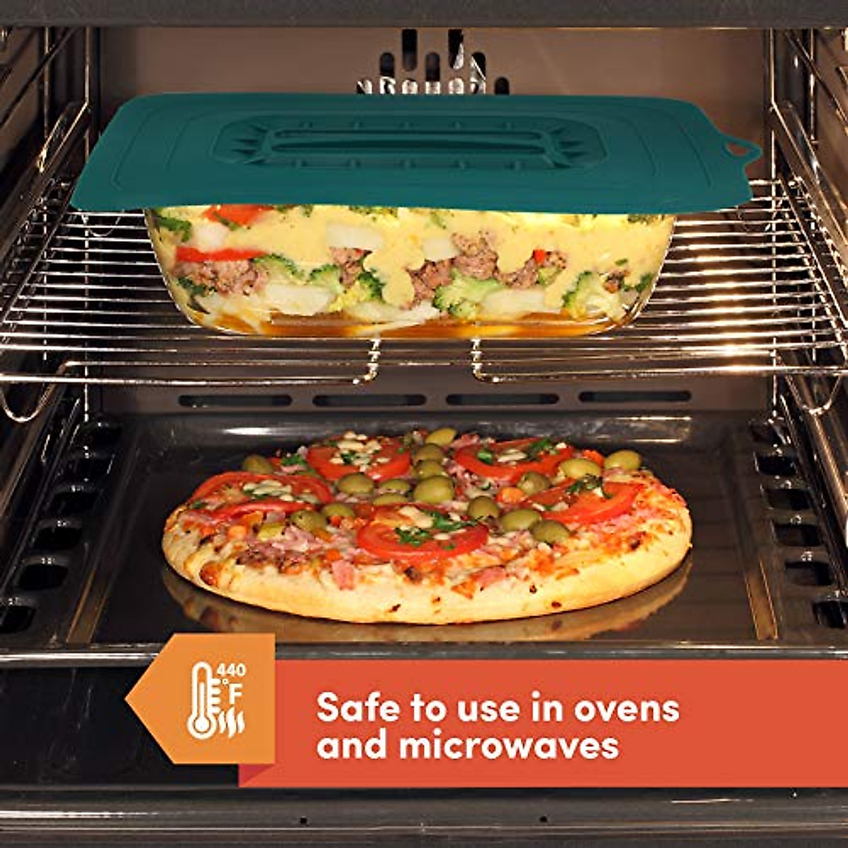 Elite Gourmet Maxi-Matic ECL-3016 Rectangular Silicone Suction Lids and Food Covers Fits various sizes of casseroles, baking pans, dishes or containers, Set of 3, Multicolor