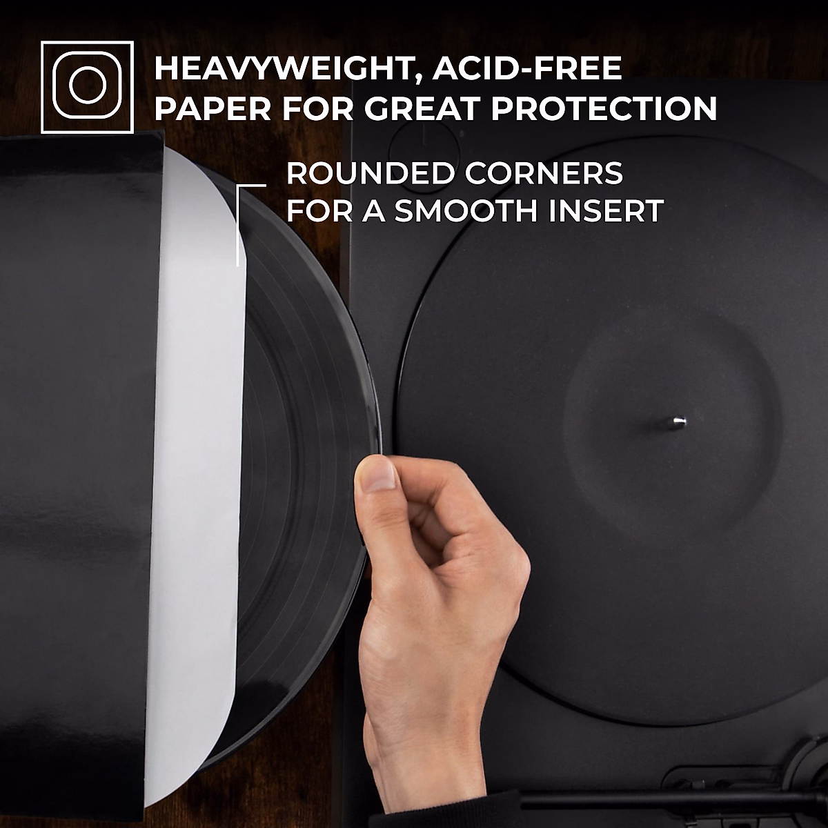 Big Fudge 25x Vinyl Record Inner Sleeves - Round Corners for 12" Records - Vinyl Record Sleeves in Heavyweight & Acid Free Paper - Protective LP Album Cover - White