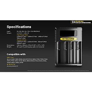 Nitecore Ci4 Four Bay Universal Battery Charger Support 16340 14500 18650 21700 Lithium Ion AA AAA Ni-MH Ni-CD, USB-C QC PD with Lumentac Battery Organizer