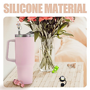 Cocurb Straw Cover Cap for Stanley Cup 12 PCS,Silicone Straw Topper Compatible with Stanley 30 to 40 Oz Tumbler,Soft Silicone Animal Shape Straw Lid for 10 mm Straws - Mother's Day Present