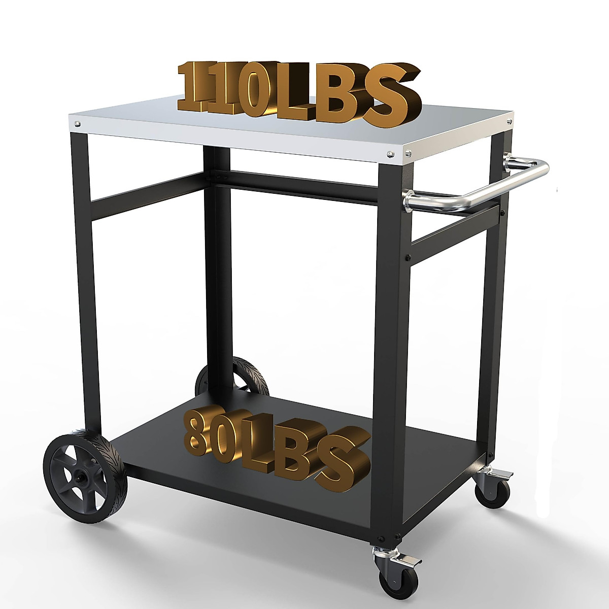 PARTAKER Movable Pizza Oven Trolley/BBQ Grill Cart with 2 Swivel Casters 2 Wheels, Double-Shelf Dining Serving Cart Table, Kitchen Pre-Station Island Countertop Work Bar, L 28-3/4" by W 19-1/2"