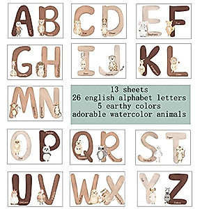 Neutral Animal Alphabet Wall Decals - 6-inch large alphabet letters for wall | 26 English abc wall stickers for kids featuring cute watercolor animals | Perfect abc wall decor for neutral nursery, earthy playroom, or boho classroom decor