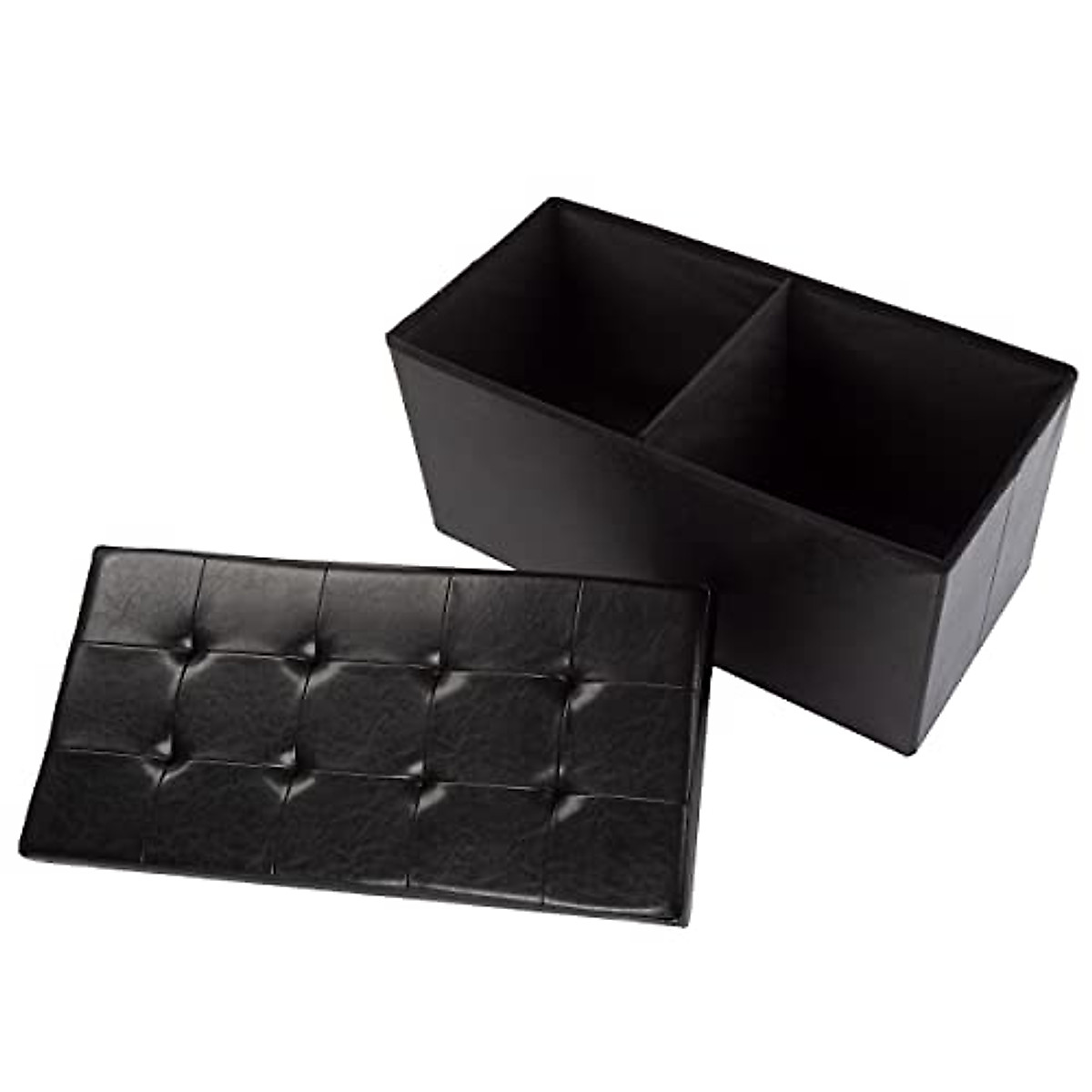 LAVISH HOME (Black) Ottoman-Faux-Leather Rectangular Storage Bench, Works as Foot Rest for Easy Room Organization Home-Complete