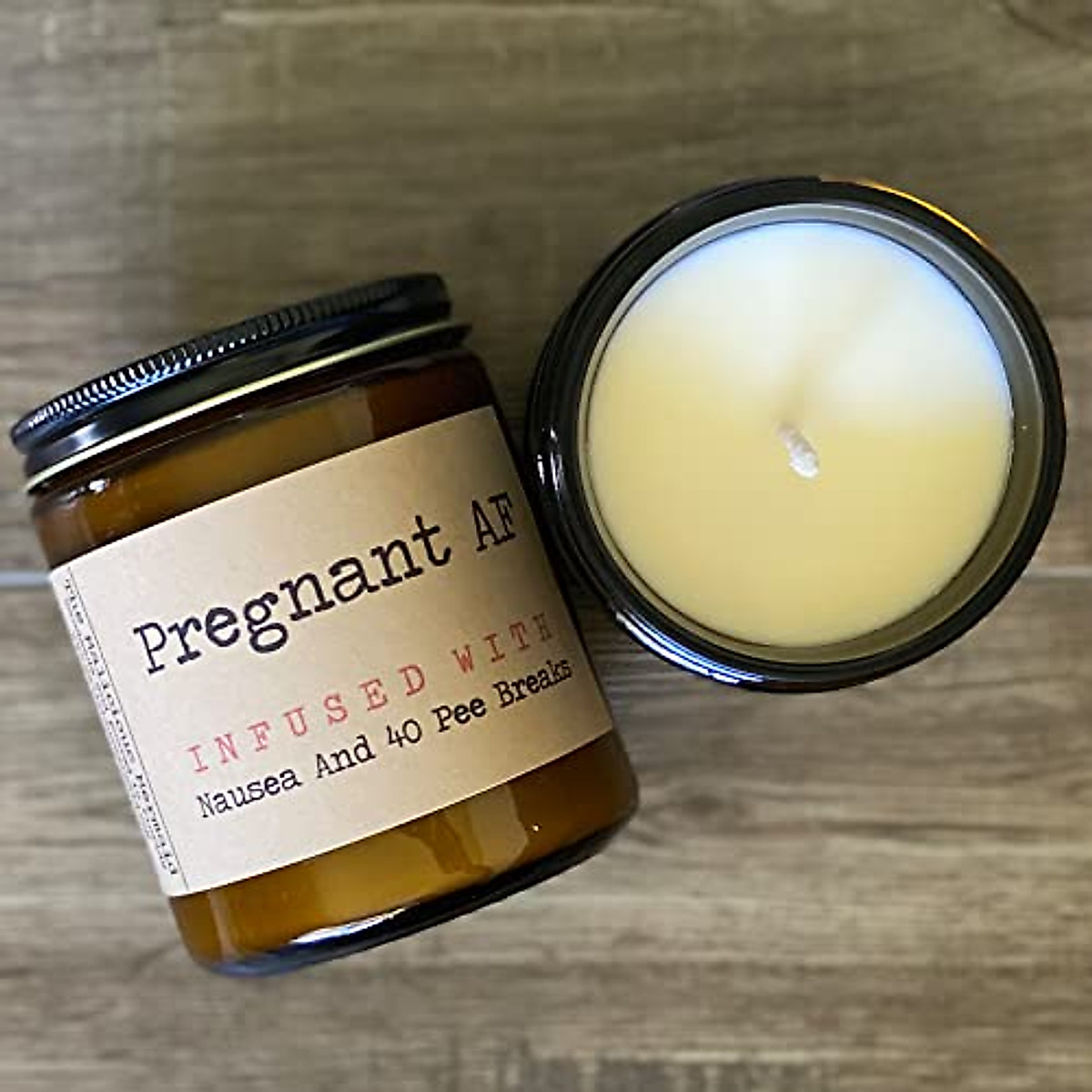 Pregnant AF Infused With Nausea And 40 Pee Breaks | Premium Soy Wax Candle | The Snarky Mermaid | Amber Jar Candle | Made in USA | Snarky Candles | Scented Candles For Women And Men