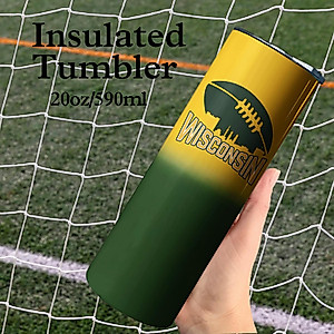 wisconsin Classic Stainless Steel Tumbler with Lid and Straw, City Football Fans Gifts,20oz Football Team Skinny Travel Mug Tumbler Cup Water Botter