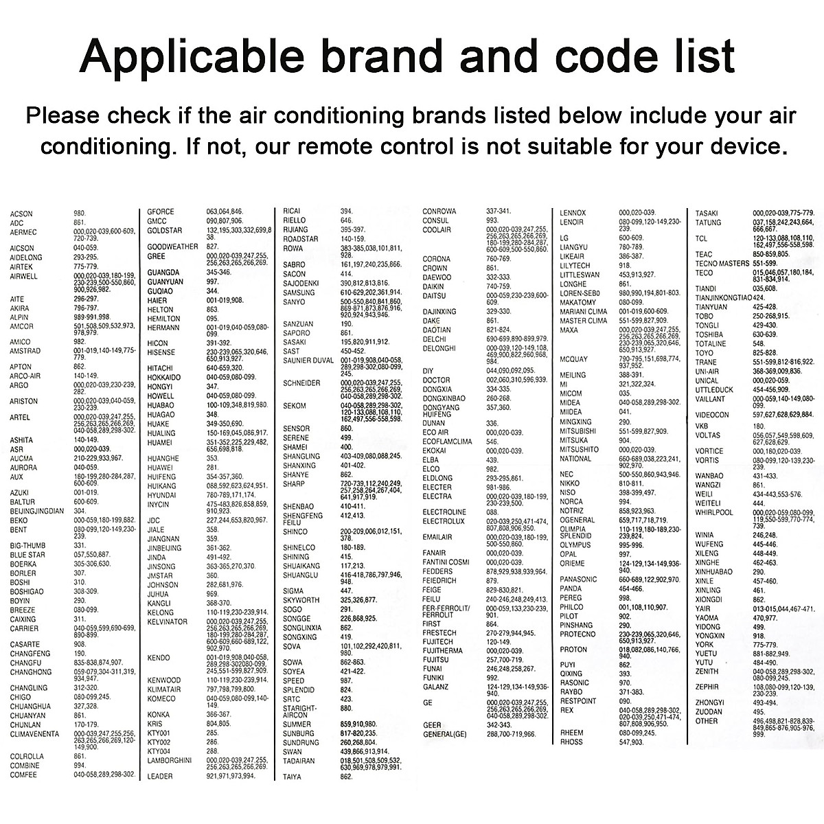All in One K-1028E Universal A/C Air Conditioner Remote Control 1000 in 1 Controller for LG Gree Midea Toshiba Haier Daikin Hitachi Sharp Panasonic Samsung Sanyo Hisense Fujitsu Air Condition