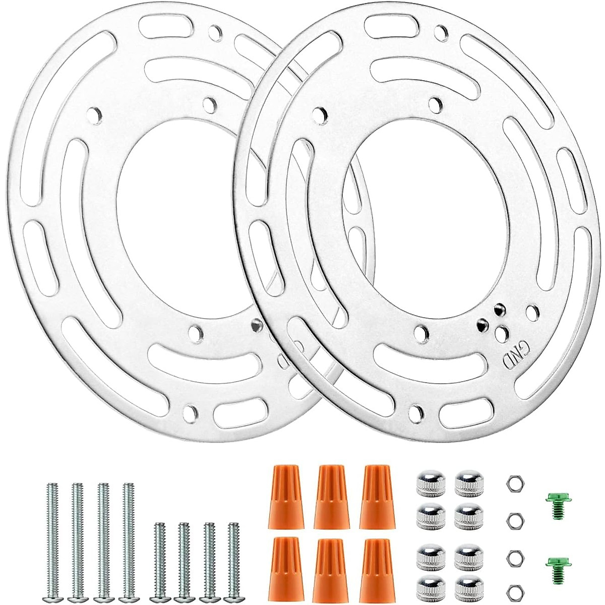 2 Pack Light Fixture Mounting Bracket 4 Inches Diameter,Round Universal Light Crossbar, with Ground Screw and Acorn Cap Nuts for Mount Wall Light