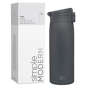 Simple Modern Insulated Thermos Travel Coffee Mug with Snap Flip Lid | Leakproof Reusable Stainless Steel Tumbler Cup | Gifts for Women Men Him Her | Kona Collection | 16oz | Graphite