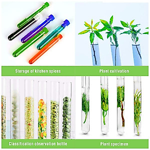 20Pcs Clear Plastic Test Tubes with Cork Stoppers, 15x100mm Sample Storage Tube Plastic Tubes with Lids for Laboratory Jewelry Beads Powder Spice Liquid Candy Storage