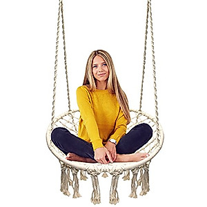 Sorbus Swing Chair Macrame Hanging Hammock Chair – Stylish Decorative Premium Cotton Ceiling Boho Chair for Durability- Indoor, Outdoor, Chair, Patio, Porch, Garden, Gifts - Max 250Lbs