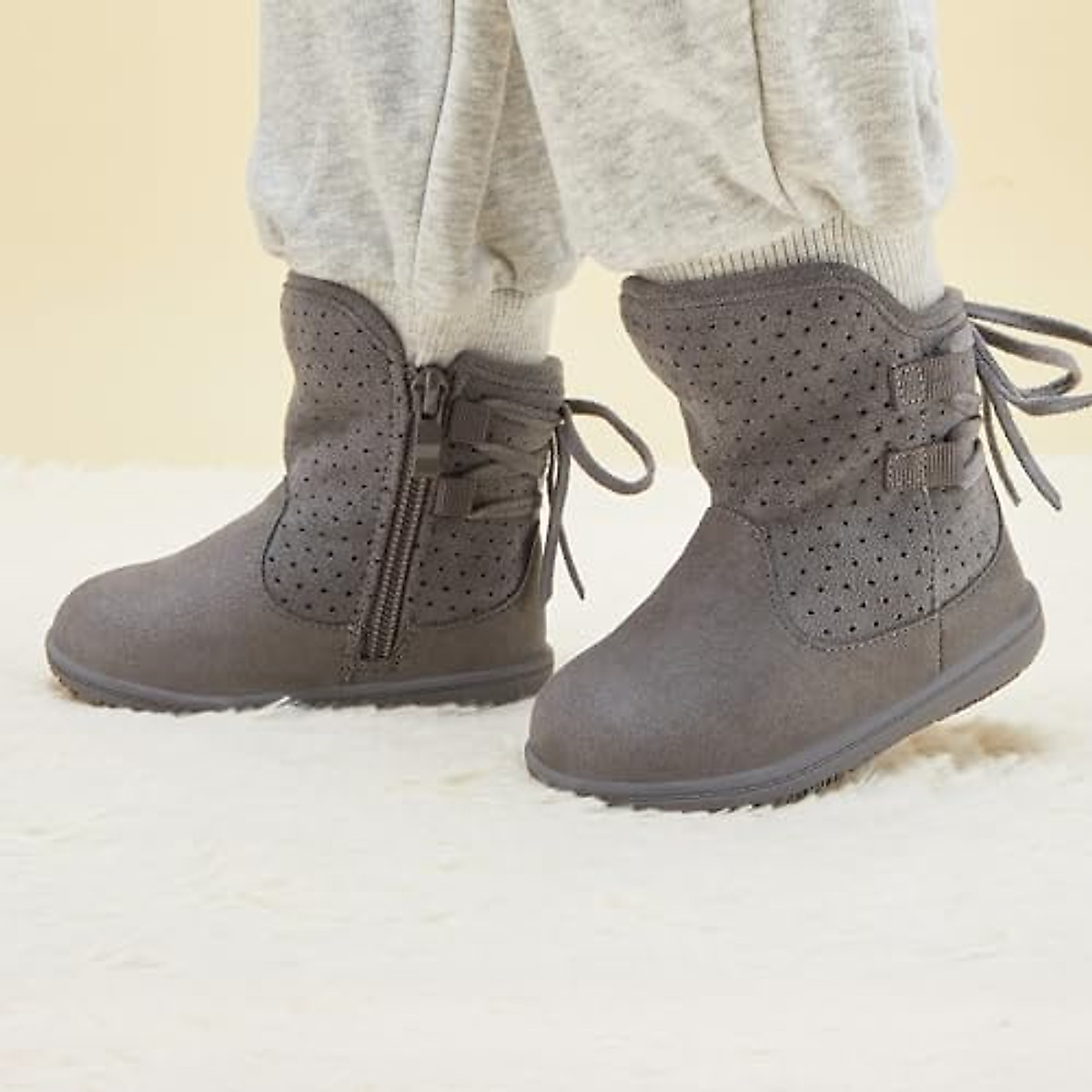 BMCiTYBM Baby Girl Winter Snow Boots Western Warm Fur Booties Infant First Walker Shoes for 6 9 12 18 24 Months Grey Size 4 Toddler