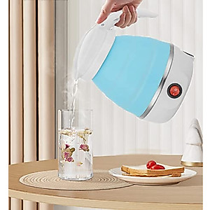 Travel Kettle Electric Small Foldable Portable Kettle,Silicone Collapsible Heating Water Boiler Tea Pot for Camping,Easy for Storage with Separable Power Cord (Blue)