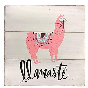 Barry Owens BV546 Llamaste Pink Llama Wood Sign 10 Inches x 10 Inches x 1.5 Inches