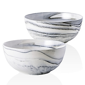 Yundu 9'' Deep and Large Mixing Bowls,84 oz Porcelain Serving Bowls for Pasta Fruit Soup Salad, Set of 2-Grey Marbled