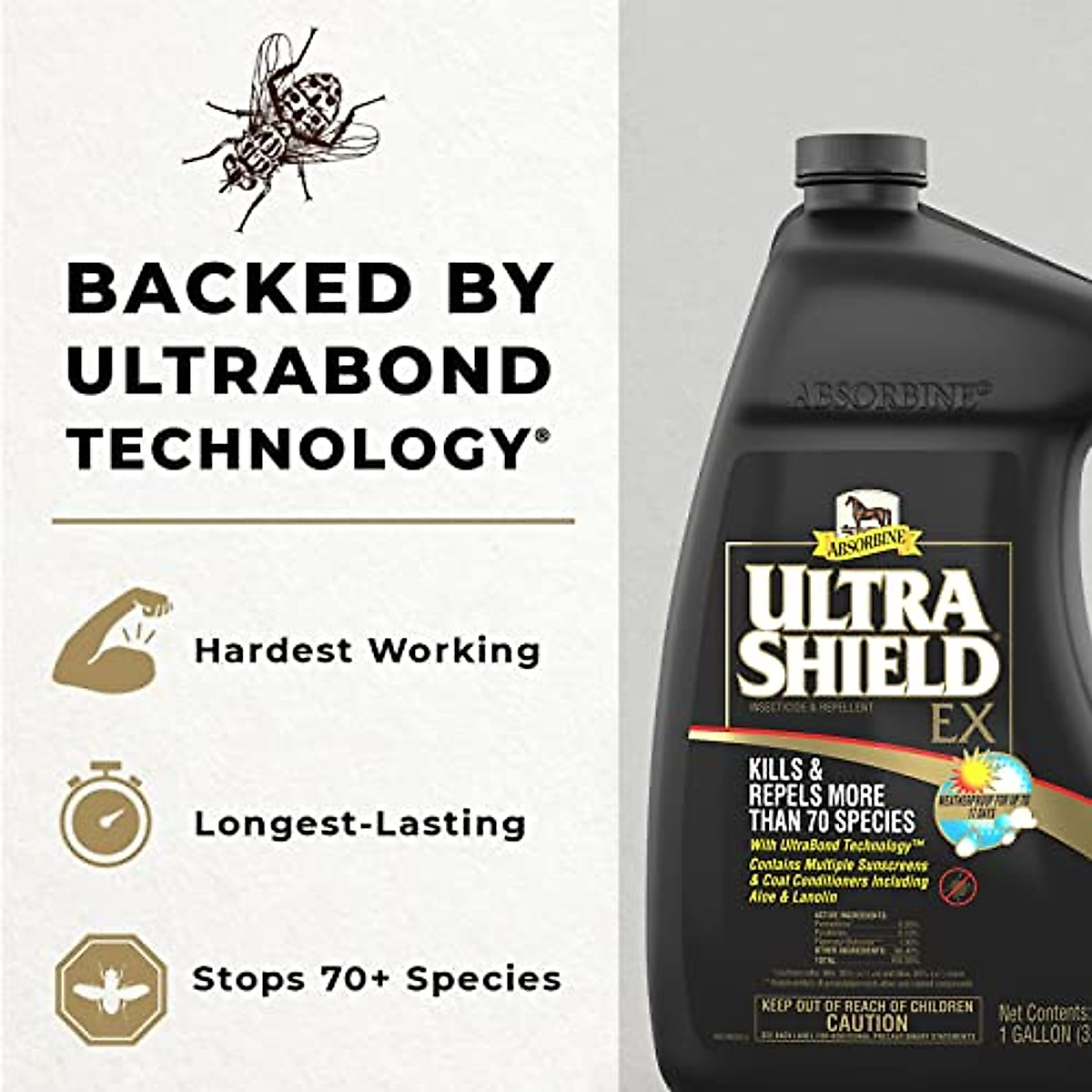 Absorbine UltraShield EX Insecticide Spray for Horses & Dogs, Kills & Repels Fly Tick Mosquito Flea Lice, Lasts Up to 17 Days, 128oz Gallon Refill