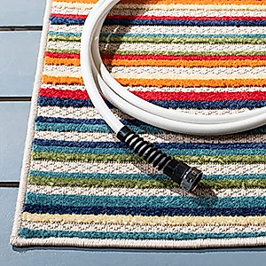 SAFAVIEH Cabana Collection 6'7" x 9' Ivory/Green CBN323A Stripe Indoor/ Outdoor Non-Shedding Easy-Cleaning Patio Backyard Porch Deck Mudroom Area-Rug