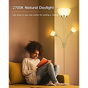 Gold Floor Lamps for Living Room, Bright Standing Lamp, 70.5" Tall Pole Lamp with 3 Lights, Modern Torchiere Tree Floor Lamp, Rotate Switch, 2700K LED Beads, 50,000hrs Lifespan,Corner Lamp for Bedroom