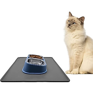 Marchul Dog Cat Food Mat, Waterproof Non-Slip Silicone Rubber Dog Bowl Mat with Raised Edges, Pet Feeding Mat Placemat ​Tray (14.4 * 10.6")