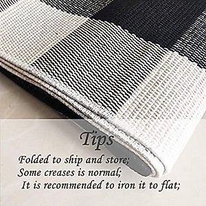 USTIDE Buffalo Check Rug 23.6''x51''Cotton Black and White Plaid Rugs Washable Hand-Woven Checked Doormat Retro Farmhouse Rug