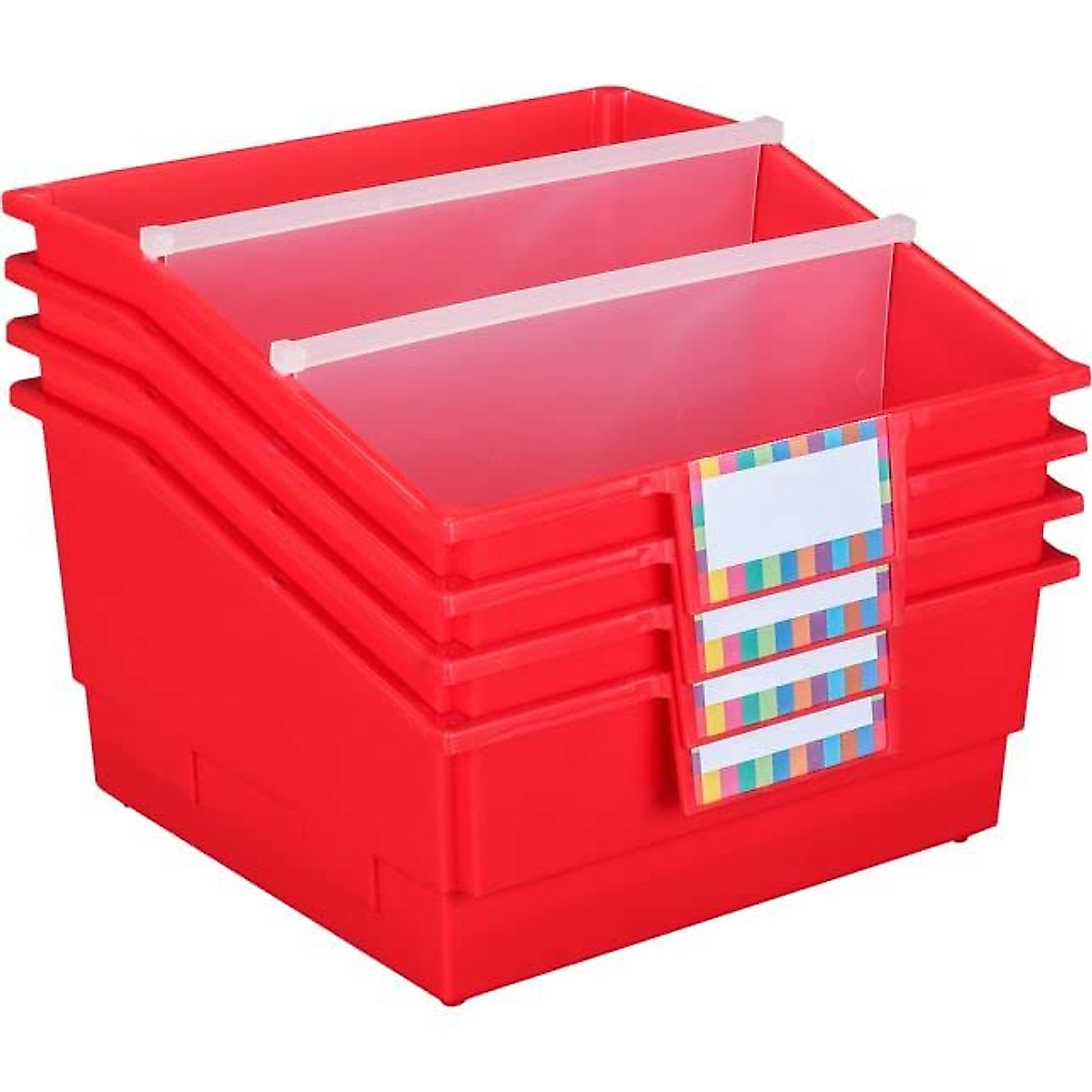 Really Good Stuff 4-Pack Single-Color Picture Book Classroom Library Bins with Dividers