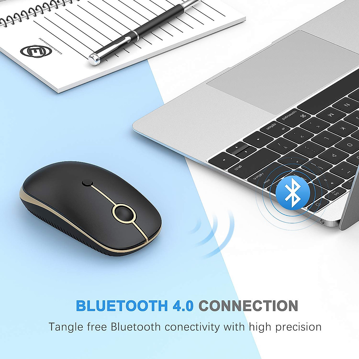 TechGarden Wireless Bluetooth Mouse, Dual Mode (Bluetooth 4.0 + USB) Silent Bluetooth Wireless Mouse with USB Nano Receiver, 3 DPI Levels for MacBook, Laptop, PC, Tablet - Black & Gold