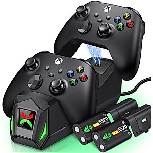 Controller Charger Station with 2x5520mWh Rechargeable Battery Packs for Xbox One/X/S/Elite/Xbox Series X|S, High Speed Charging Station Dock with 4 Batteries Cover for Xbox Controller Battery Pack