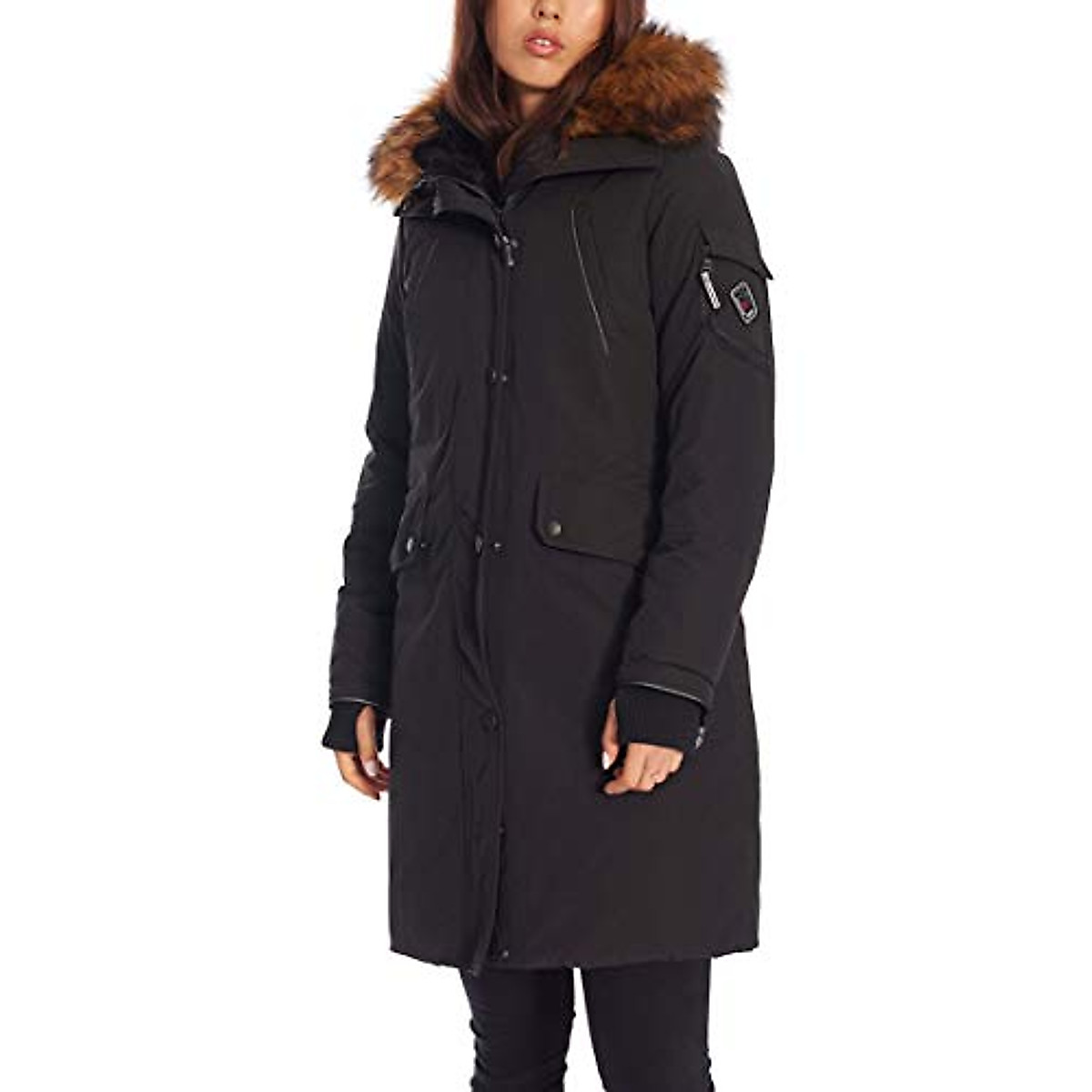 Alpine North Women's Vegan Down Long Parka Winter Jacket, Black, X-Small