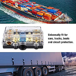 Fused Power Distribution Block, 1 in 3 Way Distribution Block ANL Fuse Holder,Max 24V 60A Zinc Alloy Plastic Case Fuse Box for Car Stereo Amplifier