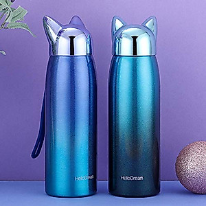 Cute Cat Fox Tumbler Travel Mug,10oz Stainless Steel Hot Cold Thermoses Water Bottle for Cat Lover Gifts(Dark Green)