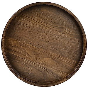 KINGCRAFT 24 x 24 inches Large Round Ottoman Table Tray Wooden Solid Circle Serving Tray with Handle Black Walnut Platter Decorative Tray for Oversized Ottoman Home Breakfast in Bed Tea Coffee