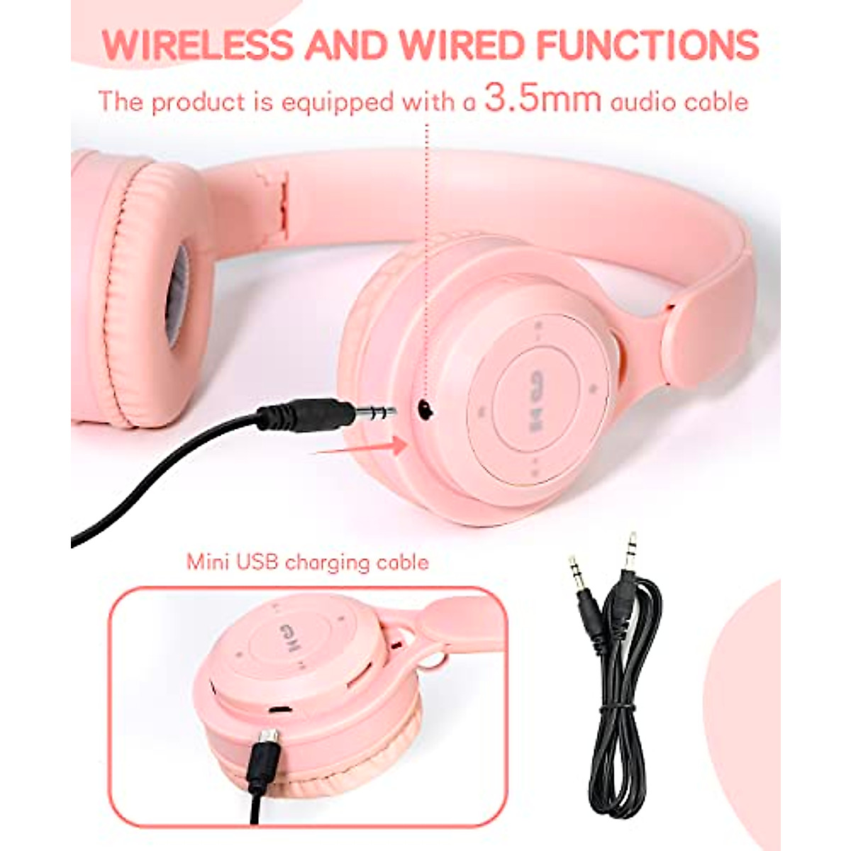 scorking Kids Bluetooth Headphones, Wireless Headphones for Kids with Built-in Microphone, Over Ear Kids Headphones Wireless Foldable Stereo AUX 3.5mm for Boys Girls School Smartphone iPad Tablet