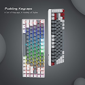 Womier Pudding Keycaps - PBT Keycaps, Shine Through Keycaps, 165 Keys Keycaps Set, Custom Keycaps for 61/68/84/87/82/100 Cherry Gateron MX Switches Mechanical Keyboard, White/Gray