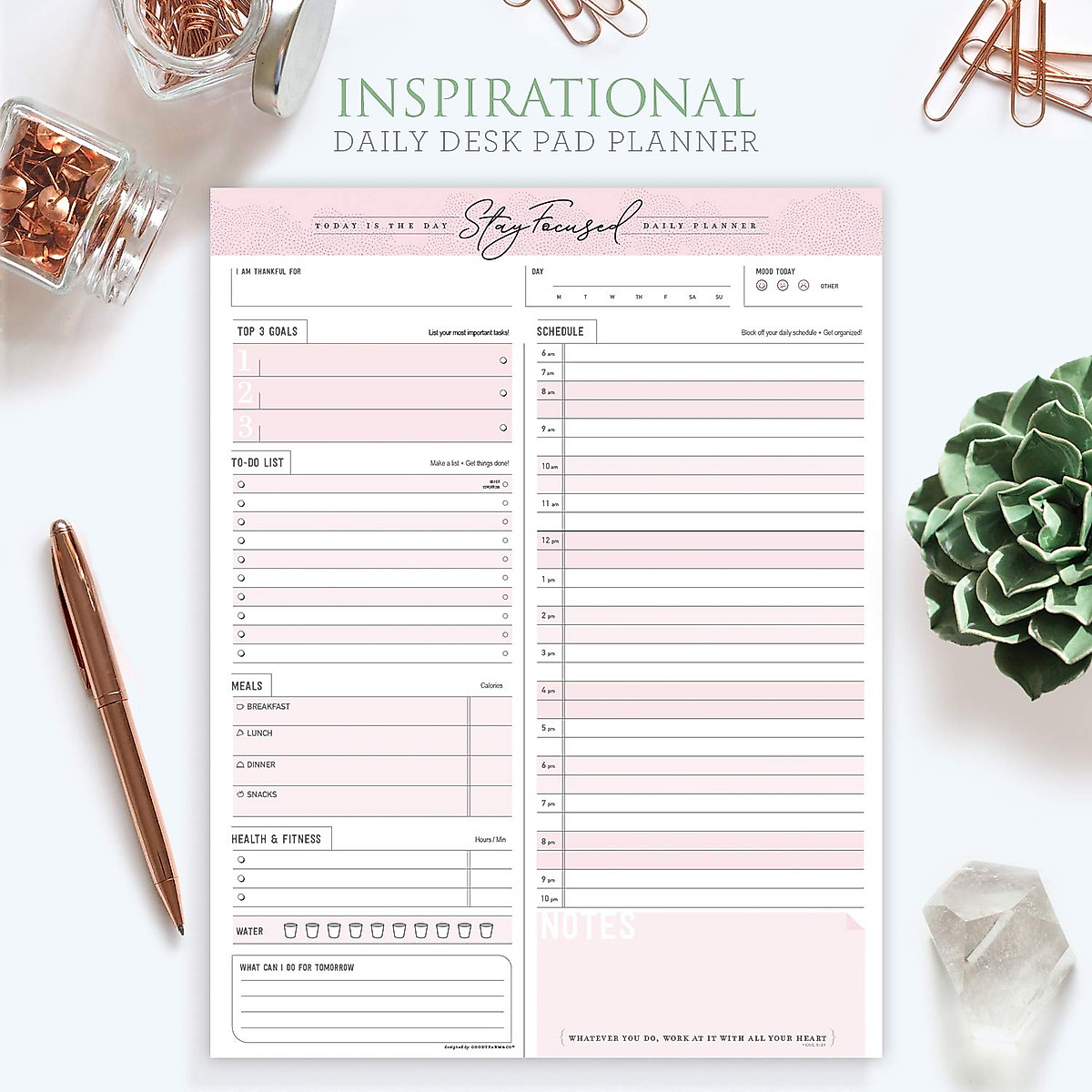 Daily Planner Notepad To Do Schedule- 50 Tear off Premium Stay Focused Made USA 8.5" x 11"