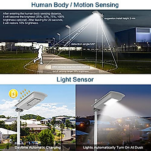 TENKOO Solar Street Light Outdoor Lamp Motion Sensor Dusk to Dawn Waterproof IP65 Security Flood Lights Remote Control LED Wide Angle Lamp Parking Lot Yard Street Squared Garden T1-10 (Grey Shell)