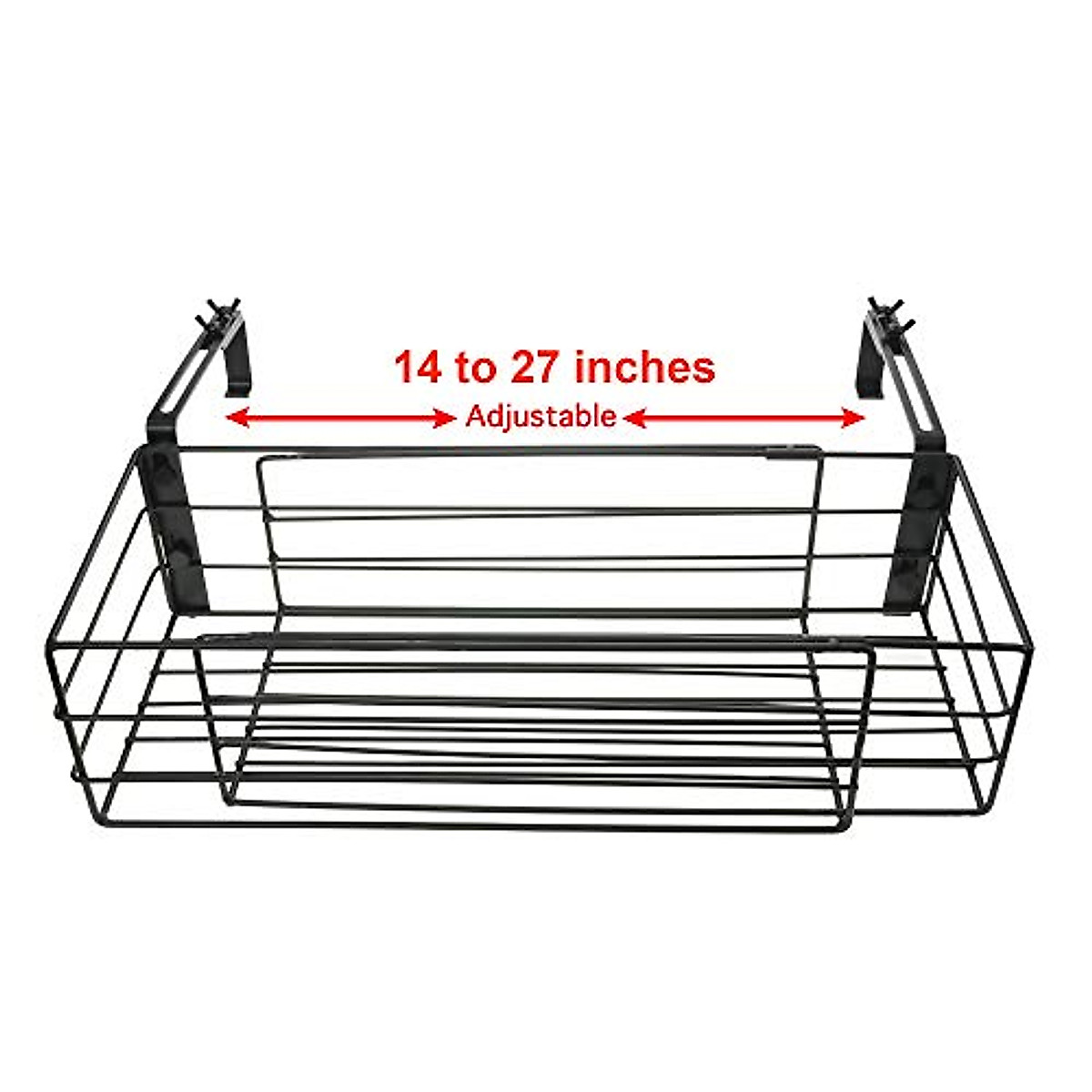 Adjustable Flower Pot Rack Holder Plant Stand - Expands 14"-27" to accomodate Multiple flowerpots, Hanger Hooks fit Almost Any Balcony, Fence or Deck Railing up to 6" Wide - Steel Black