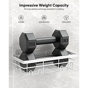 POKIPO Shower Caddy 5 Pack, Adhesive Shower Organizer with Soap Dishes & Toothbrush Holder & 20 Hooks, Large Rustproof Stainless Steel Bathroom Shower Shelf for Inside Shower Storage Decor, White