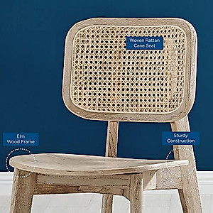 Modway Habitat Wood Dining Side Chair with Cane Rattan in Gray