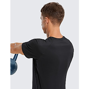 CRZ YOGA Men's Workout Short Sleeve T-Shirt Quick Dry Gym Athletic Running Stretchy Tee Shirts Top Black Small