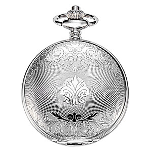 TREEWETO Antique Mens Pocket Watch Skeleton Mechanical Half Hunter Silver Case Roman Numerals
