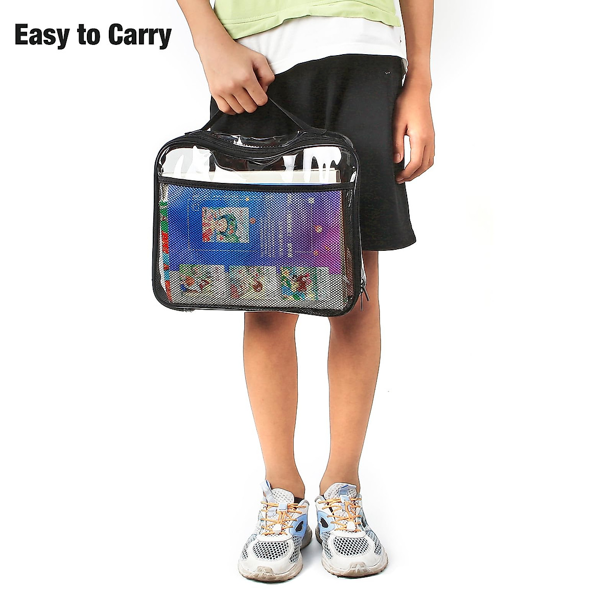 PandaEar 4 Pack Toy Storage Zippered Bags, Clear PVC Portable Organizer Bags with Manual Pockets for Board Games, Puzzles, Building Blocks, Book & Small Toys -Small, Large