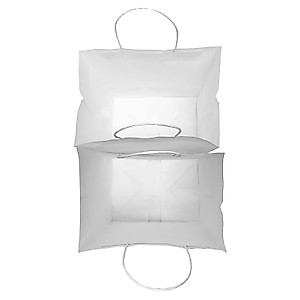 White Paper Bags with Handles, 50 Count 10x6.75x12 Inches White Kraft Paper Bags for Wedding bags, Gift bags, Food bags, Shopping bags, Grocery bags, Storage bags, Lunch bags, Take Out bags, Retail bags and More, Reusable, Eco-friendly and Sustainable 107