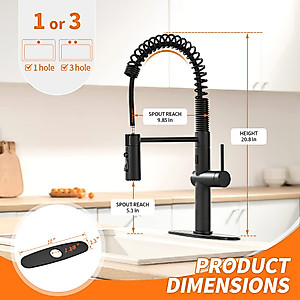 OWOFAN Touchless Kitchen Faucet with Pull Down Sprayer LED Light Single Handle Kitchen Sink Faucet Motion Sensor Smart Hands-Free, Stainless Steel Black 1075R