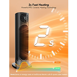 Govee Smart Space Heater for Indoor Use, 1500W Ceramic Tower Heater with Thermostat APP&Voice Control, Quiet Portable Electric Heater with RGB Night Light for Large Rooms, Bedroom, Office