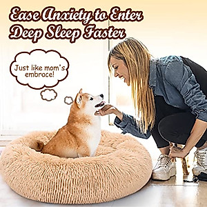 Nobleza Dog Beds for Small Dogs, Washable Soft Round Fluffy Donut Self Warming Cat Bed, Anti-Anxiety Cuddler Dog Calming Bed for Indoor Snoozer & Snuggle, 23" x 23" x 7", Cashmere