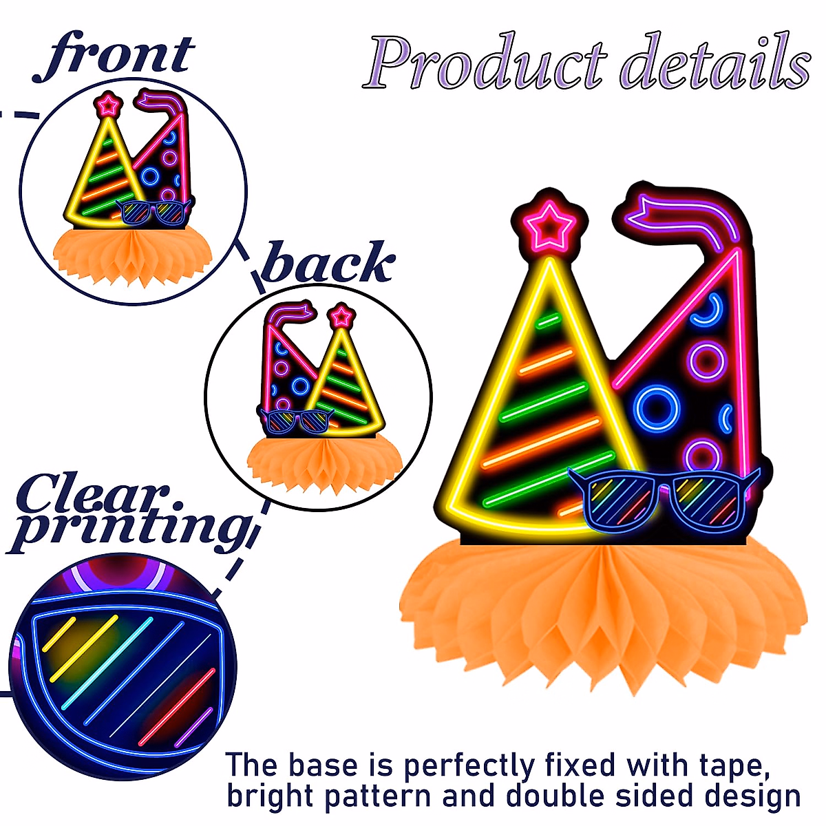 Glow Neon Honycomb Centerpieces 13Pcs Glow Birthday Party Decorations Neon Party Centerpieces for Table Neon Birthday Party Supplies Glow in The Dark Decoration Let's Glow Crazy Baby Shower Supplies