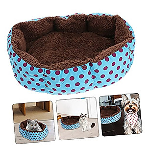balacoo Puppy Pets Puppy for House Animal Dog Mat Random Warm Round Color Pet Blue S Winter Warming Size Plush Kennel Dot Shaped Cotton Sleeping Polka Cat Cushion Supplies Rabbit Stuffed Plushy